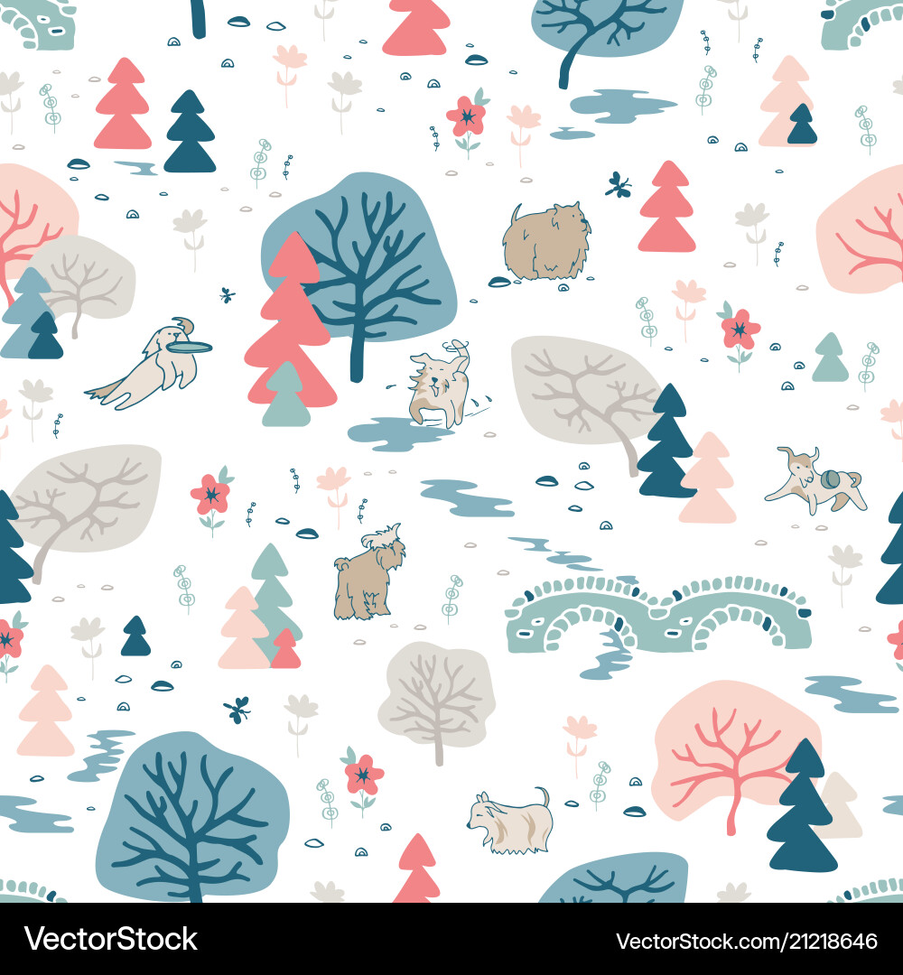 Background with nature and dogs Royalty Free Vector Image