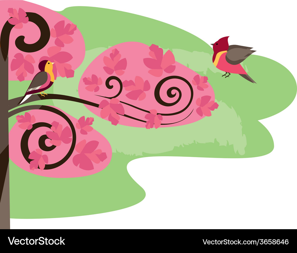 Branch of tree with birds 2 Royalty Free Vector Image