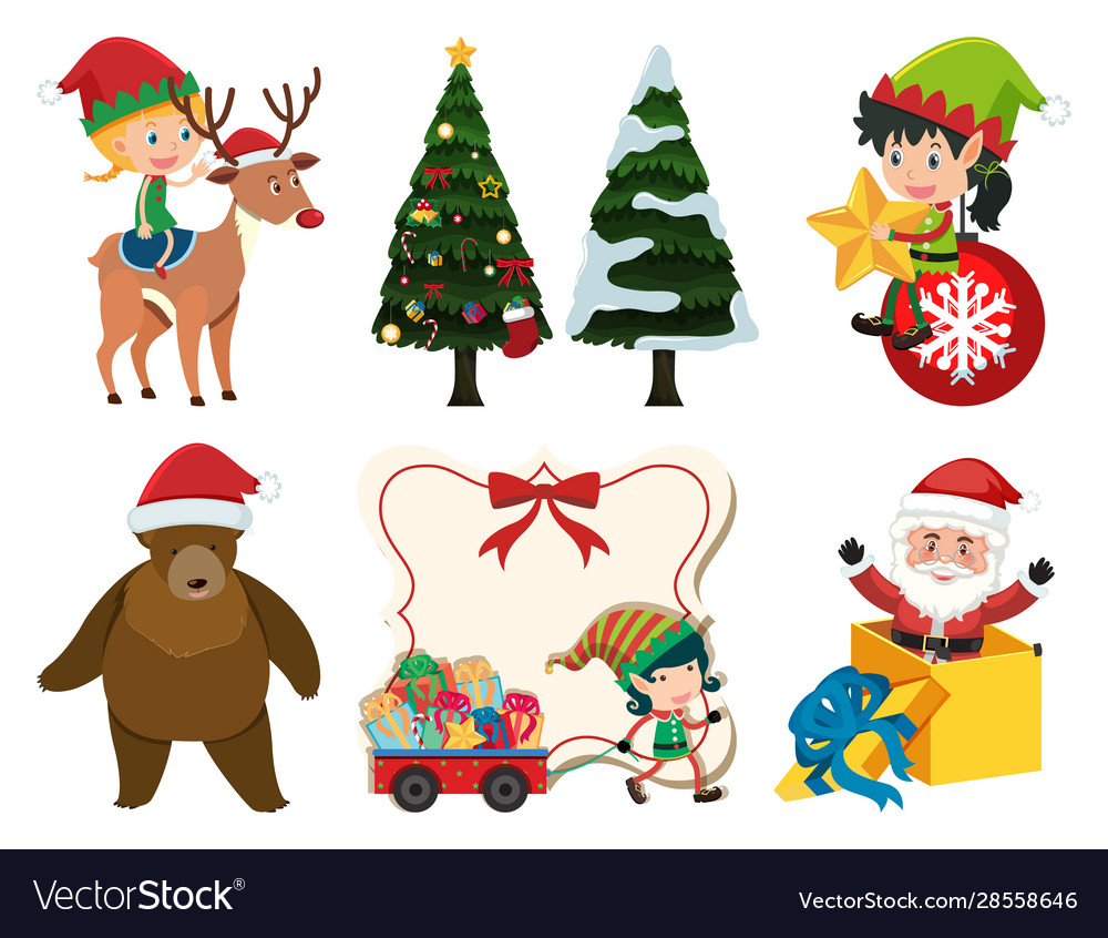 Christmas set with reindeer and christmas trees Vector Image