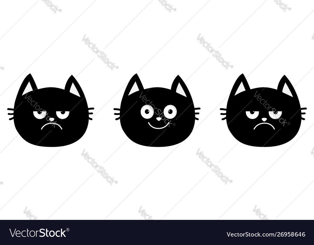 Cute black cat set line emotion collection happy Vector Image