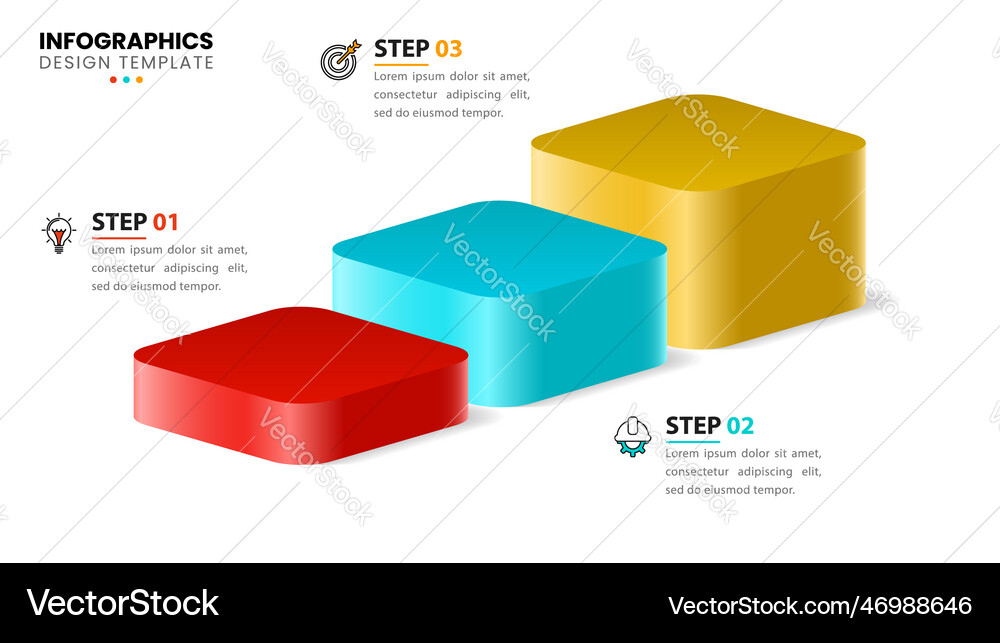Infographic template 3d rising stairs with 3 steps