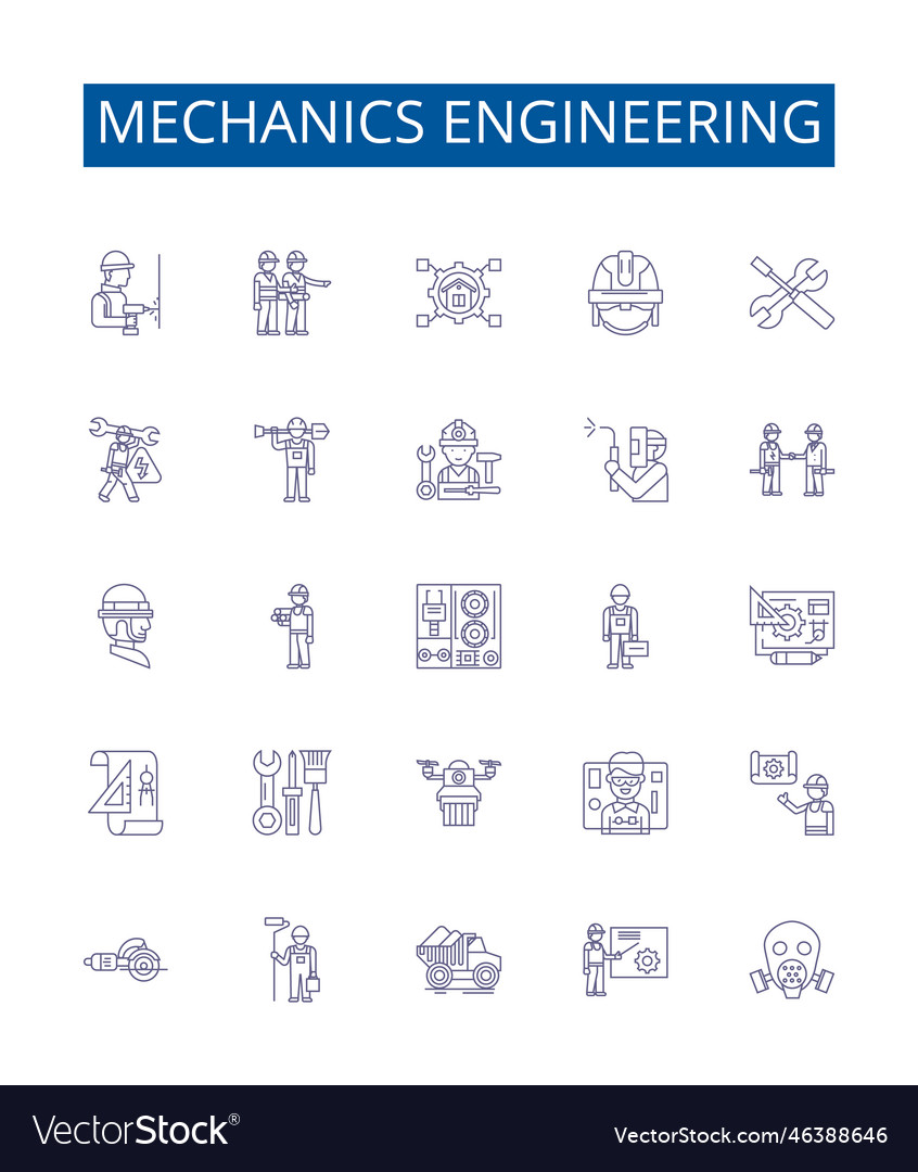 Mechanics engineering line icons signs set design Vector Image