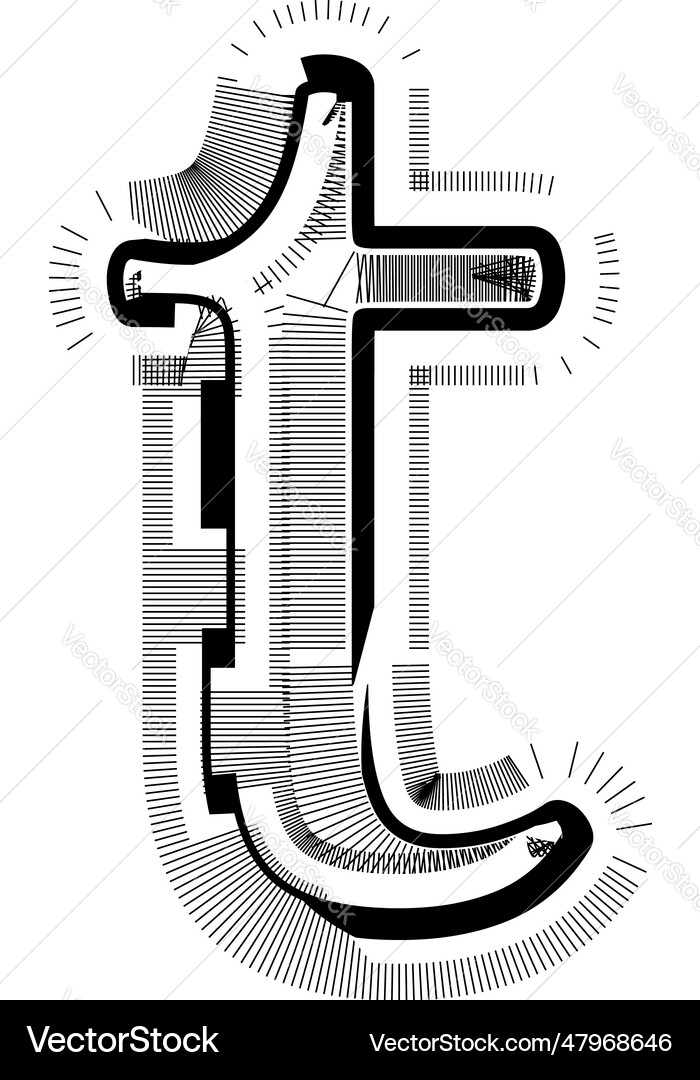 Modern abstract striped design with lines letter t