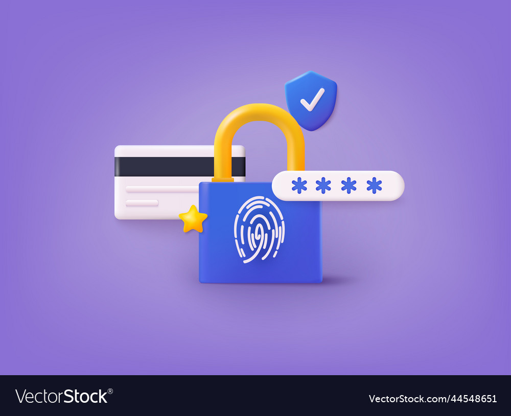 Access Control Card With Lock And Fingerprint Vector Image
