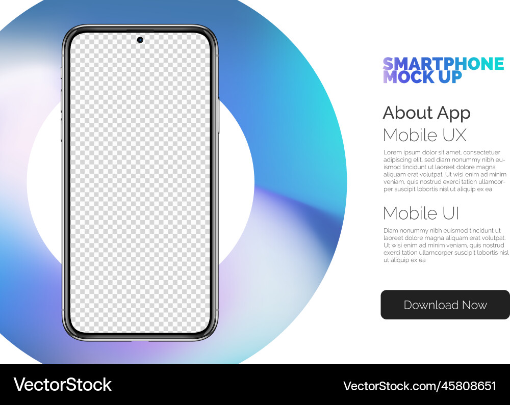 Bright smart phone mockup on colorful background Vector Image