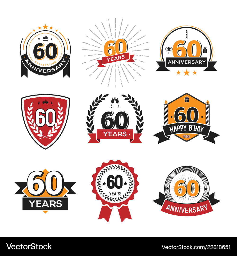 Collection retro 60 th years anniversary logo Vector Image
