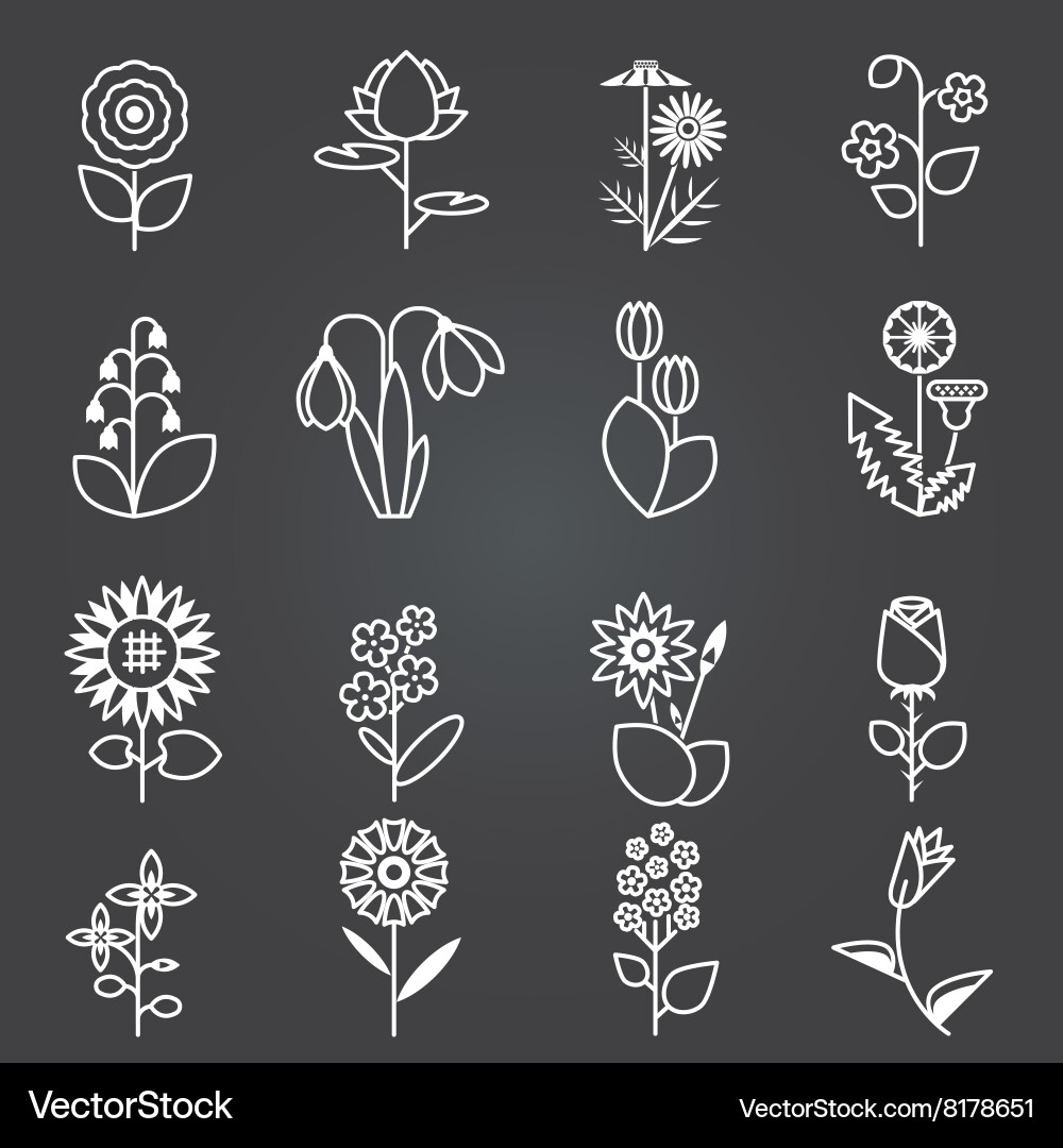 Flowers - set isolated white line icons Royalty Free Vector