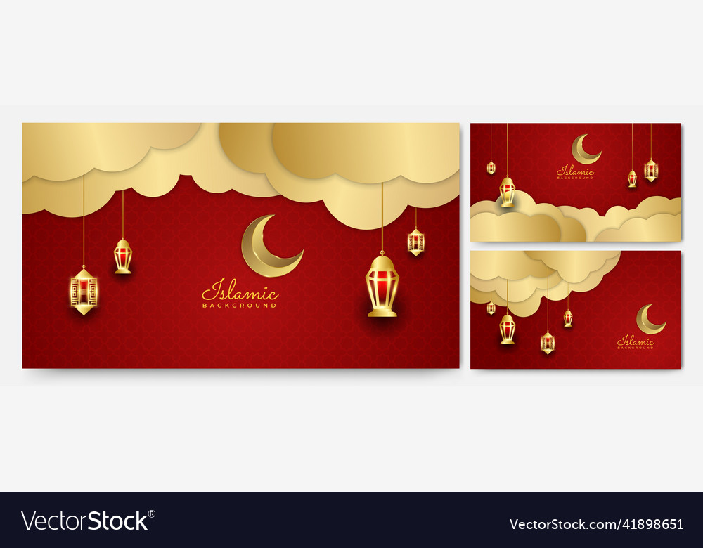 Golden lantern arabic red gold islamic design Vector Image
