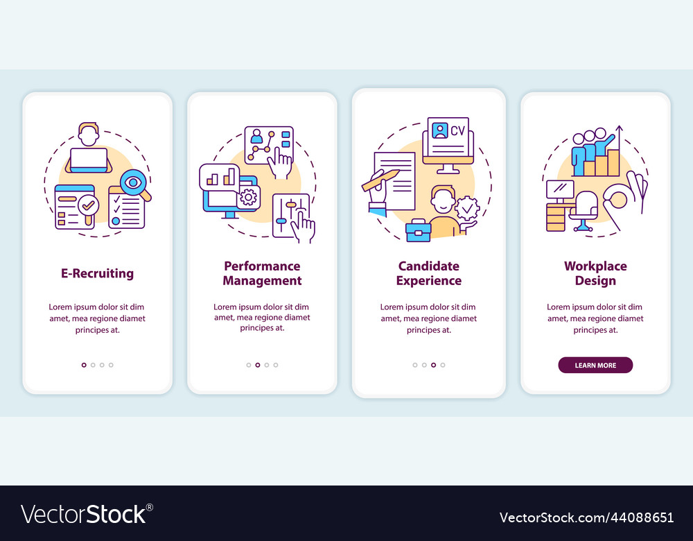 Hr methods onboarding mobile app screen Royalty Free Vector