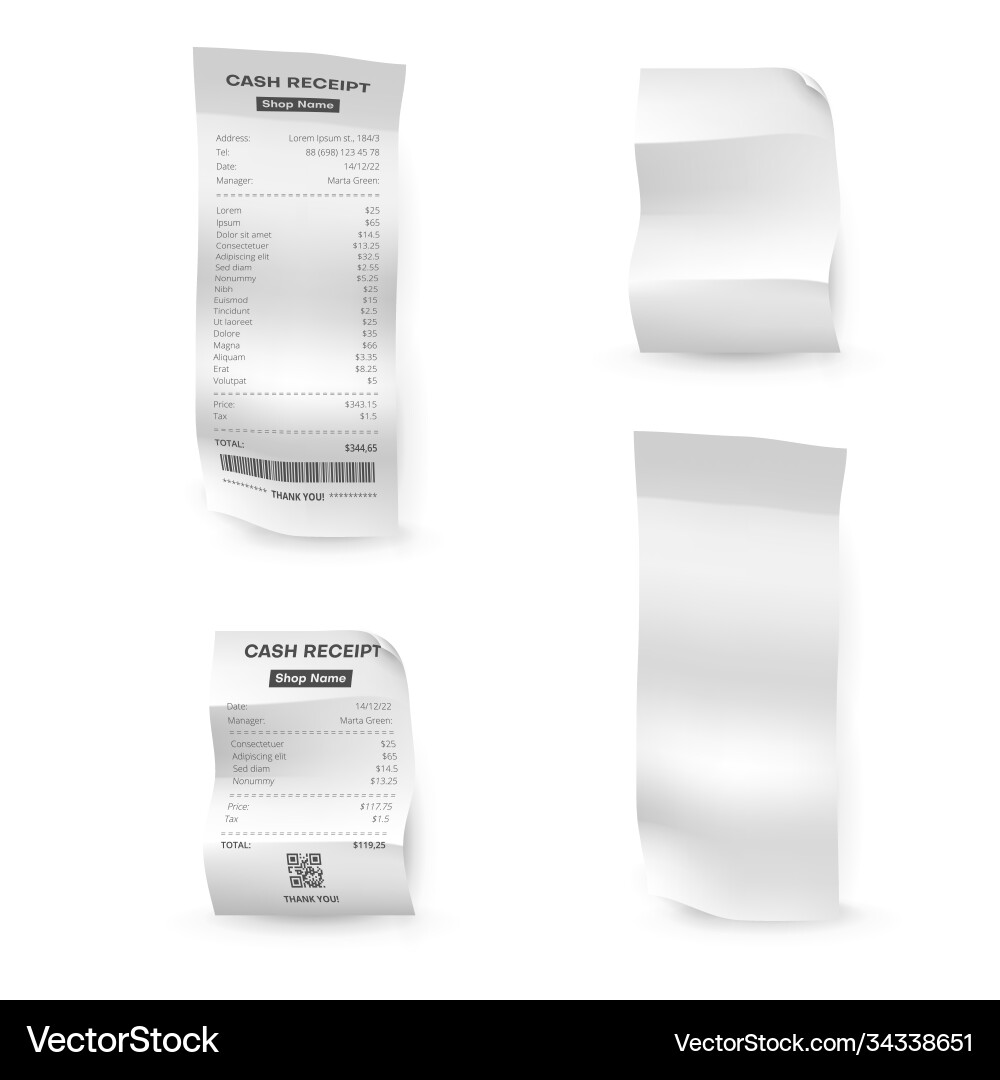 Shopping bills long short and empty paper blank Vector Image