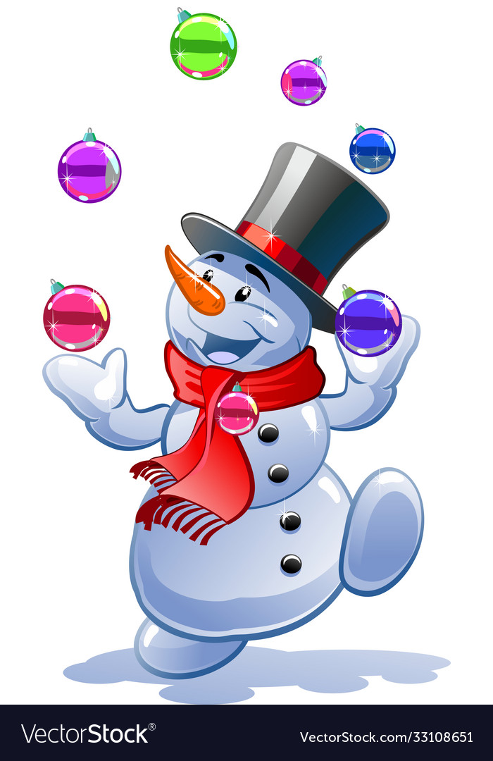 Snowman juggles with balls merry christmas Vector Image