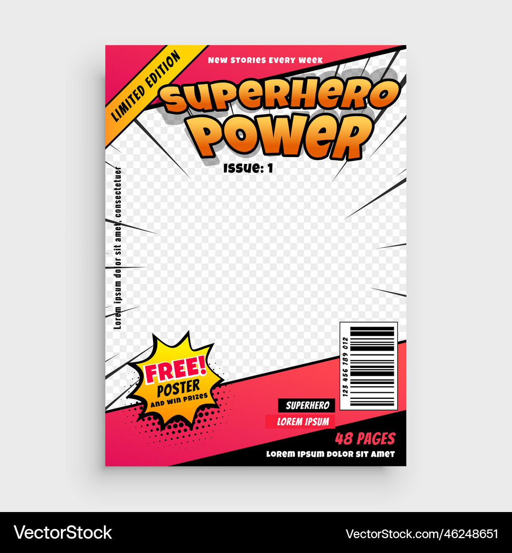 Superhero comic magazine front cover page design Vector Image