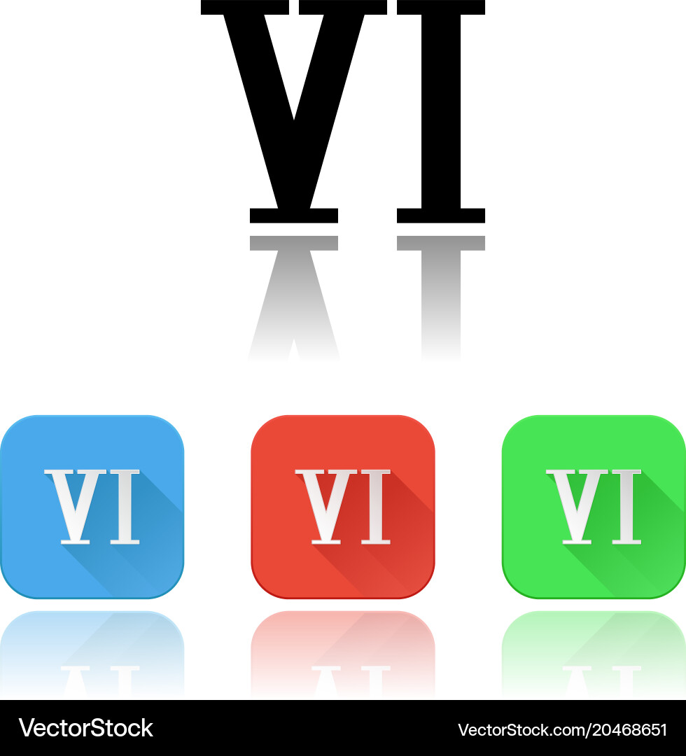 Vi roman numeral icons colored set Royalty Free Vector Image