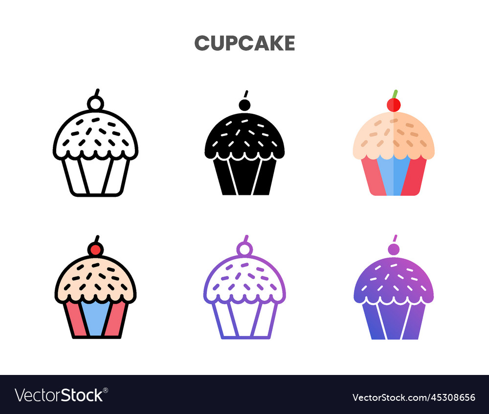 Cupcake icons set with different styles Royalty Free Vector