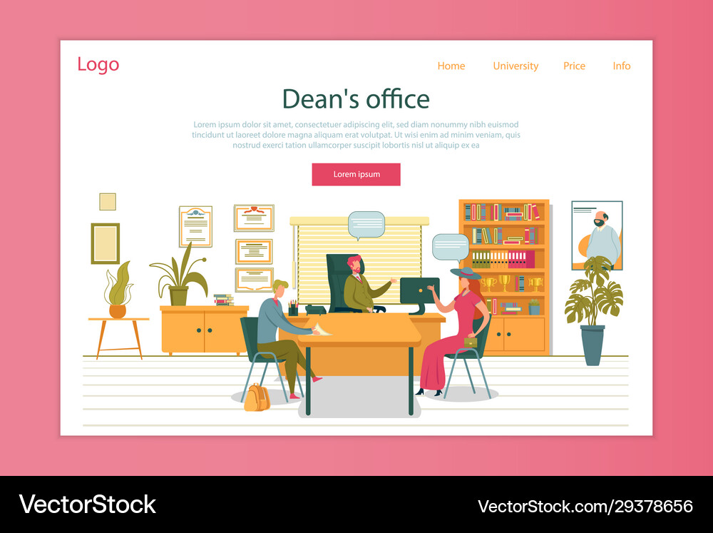 Flat student and mother sitting at deans office Vector Image