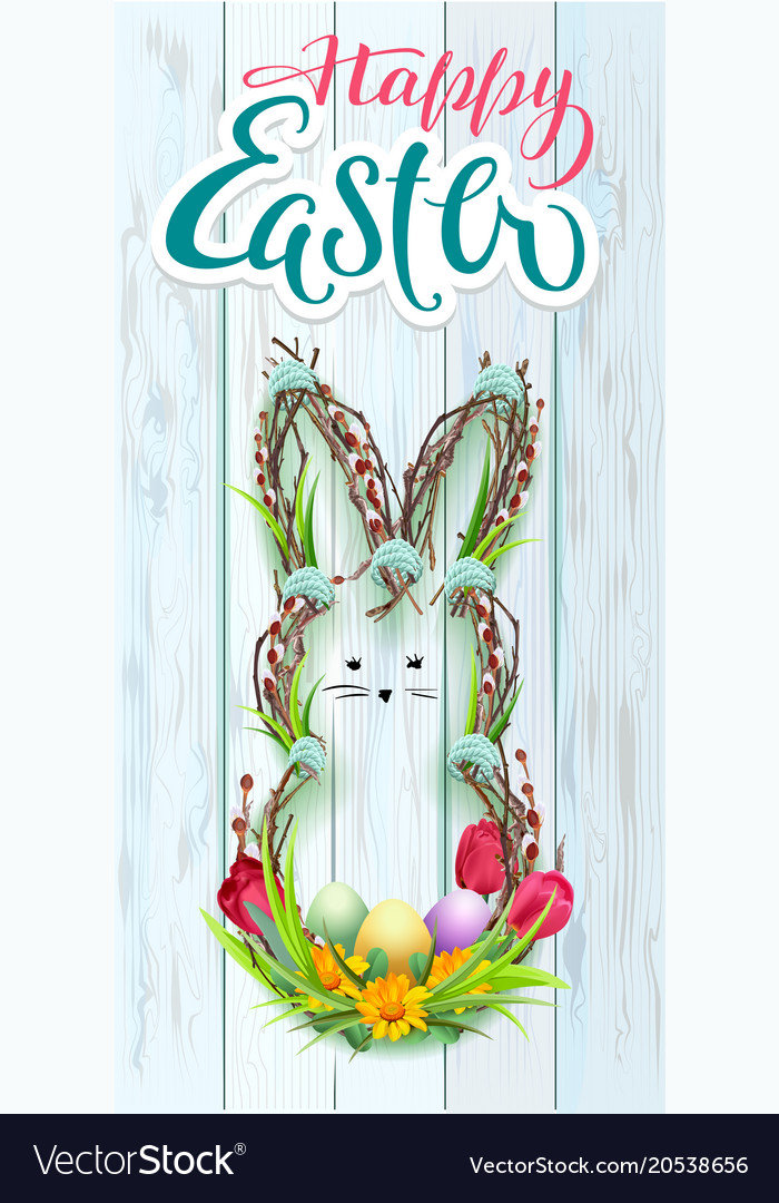 Happy easter wreath rabbit hand written Royalty Free Vector
