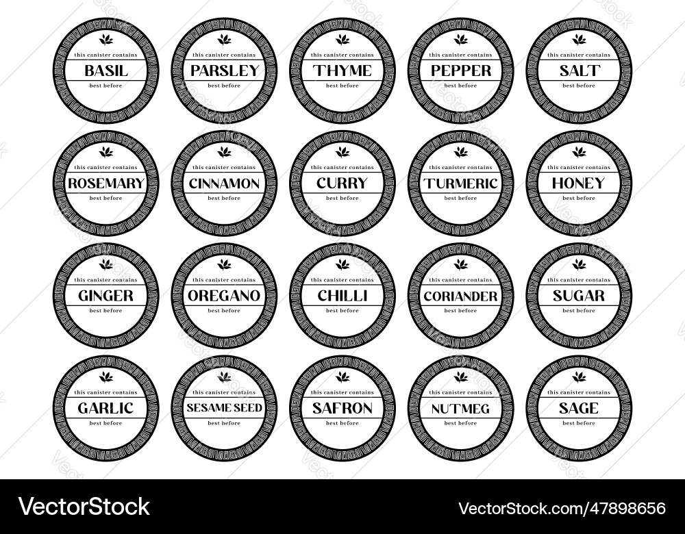 Kitchen seasoning pantry label sticker set Vector Image