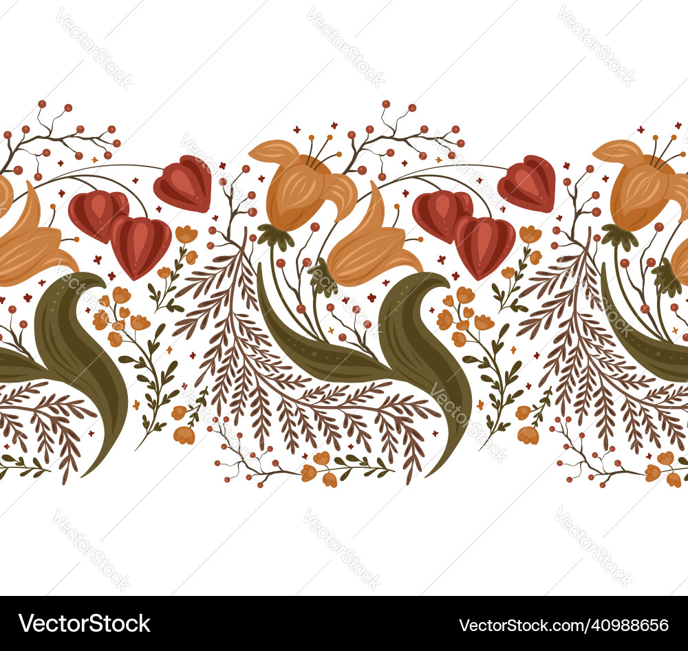 Seamless autumn border with flowers berries Vector Image
