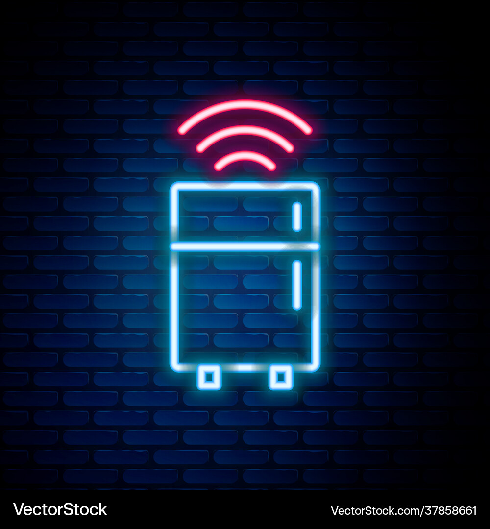Glowing neon line smart refrigerator icon isolated