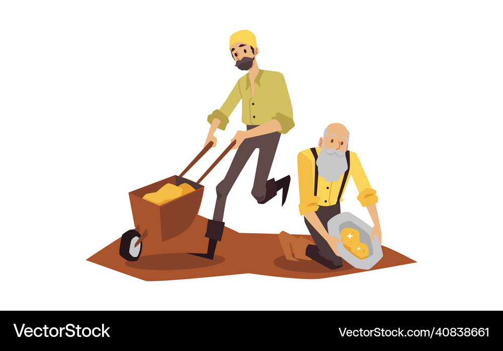 Gold rush vintage diggers or prospectors flat Vector Image
