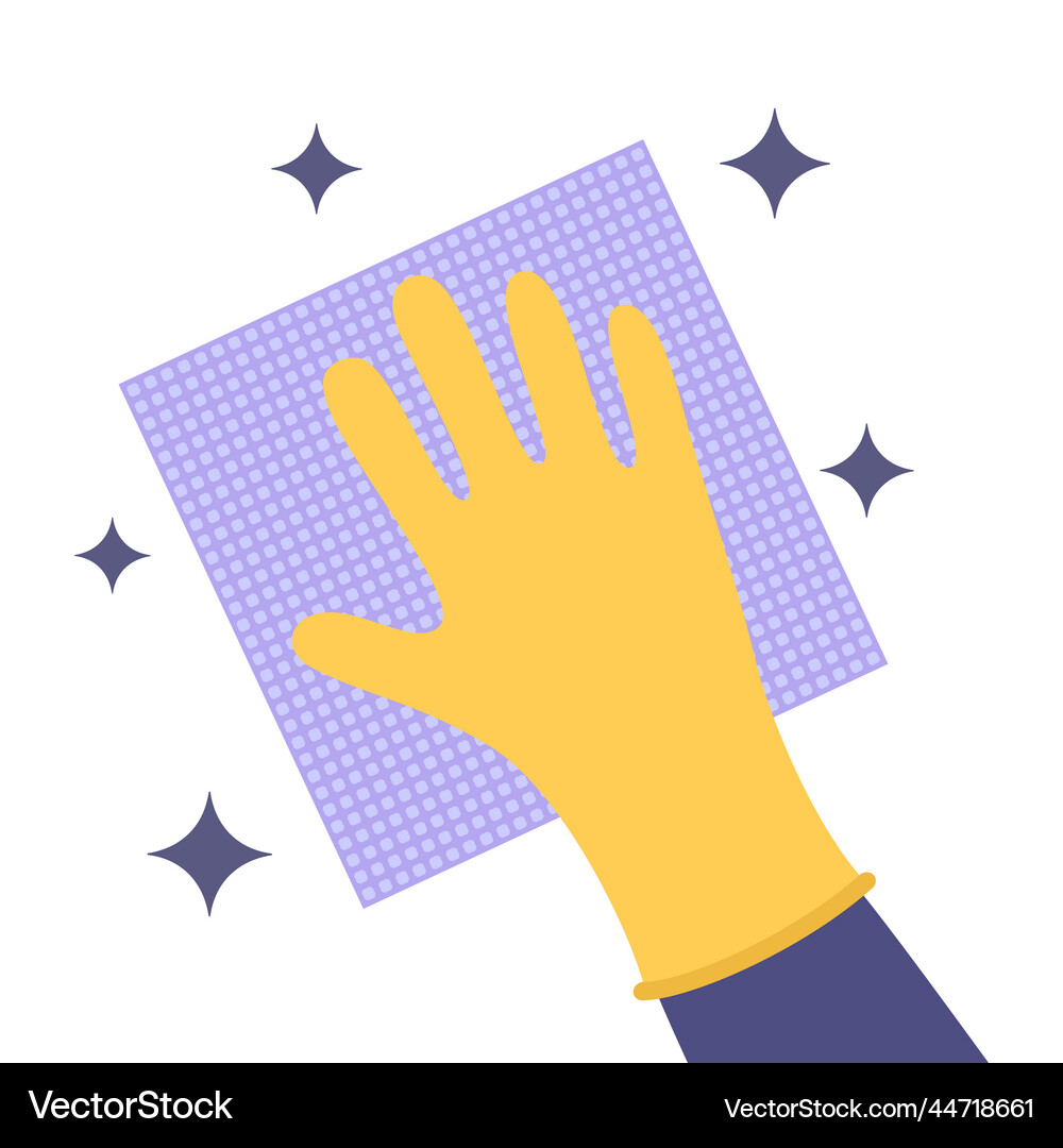 Hand holds rag for wiping dust and cleanliness Vector Image