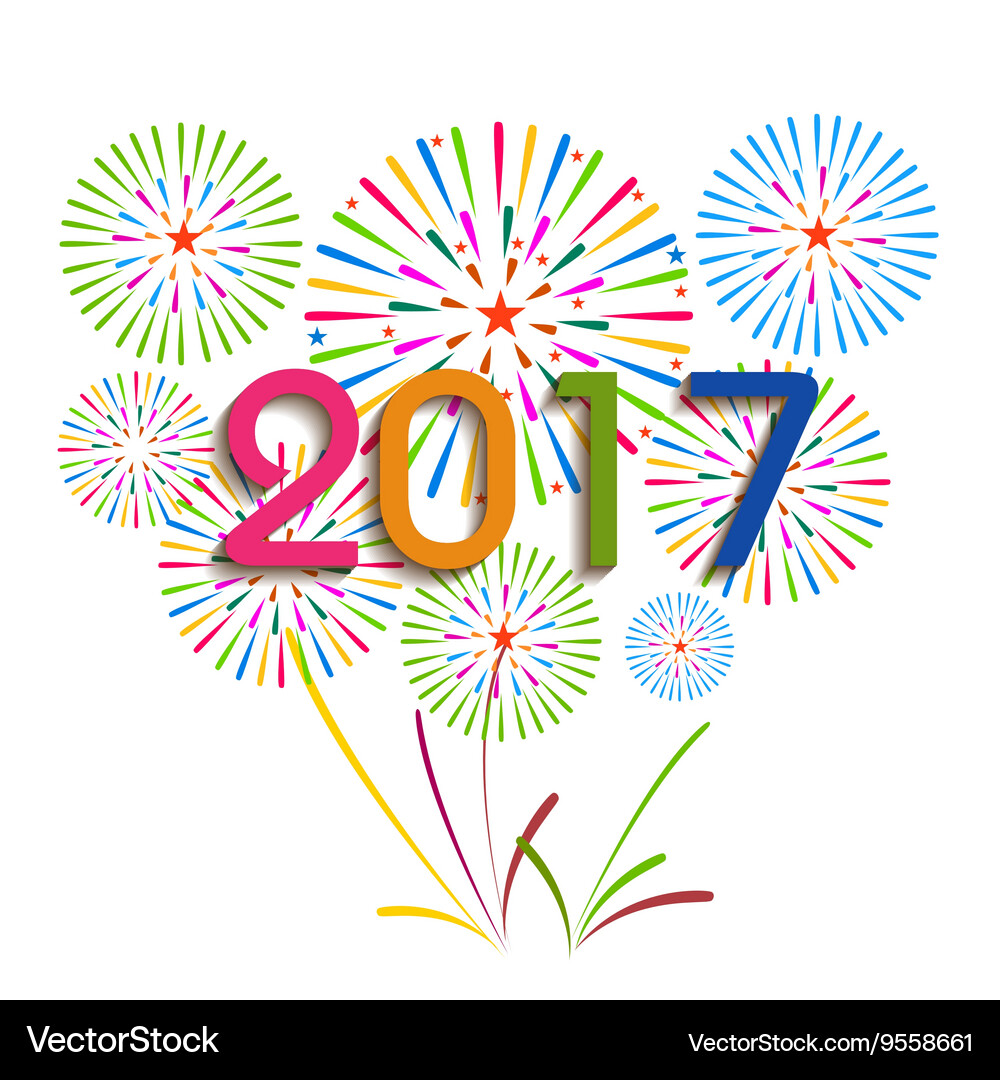 Happy new year 2017 with fireworks background Vector Image