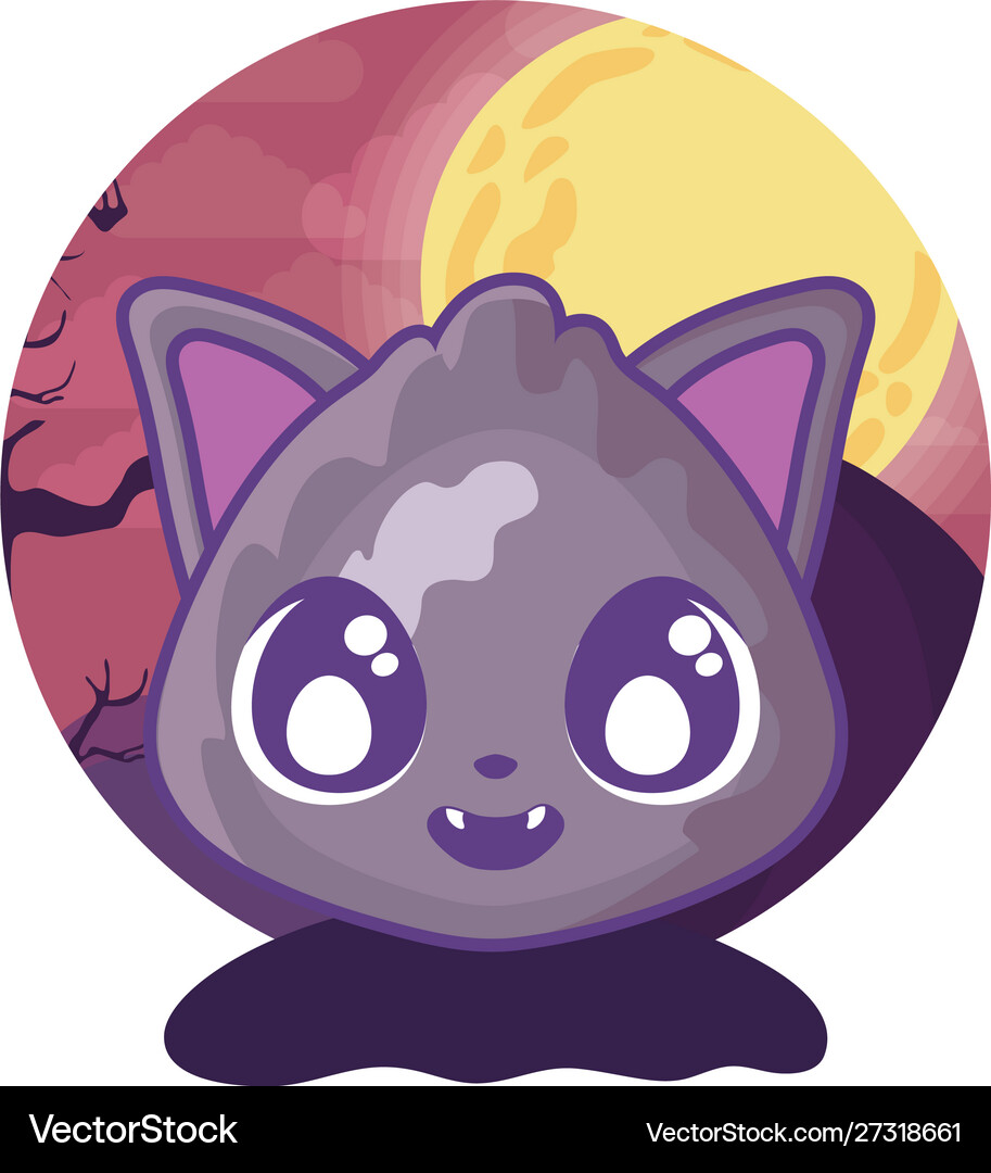 Head cute cat on halloween scene Royalty Free Vector Image