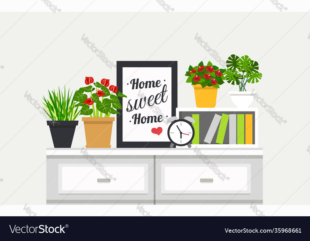 Interior bookshelf with houseplants design Vector Image