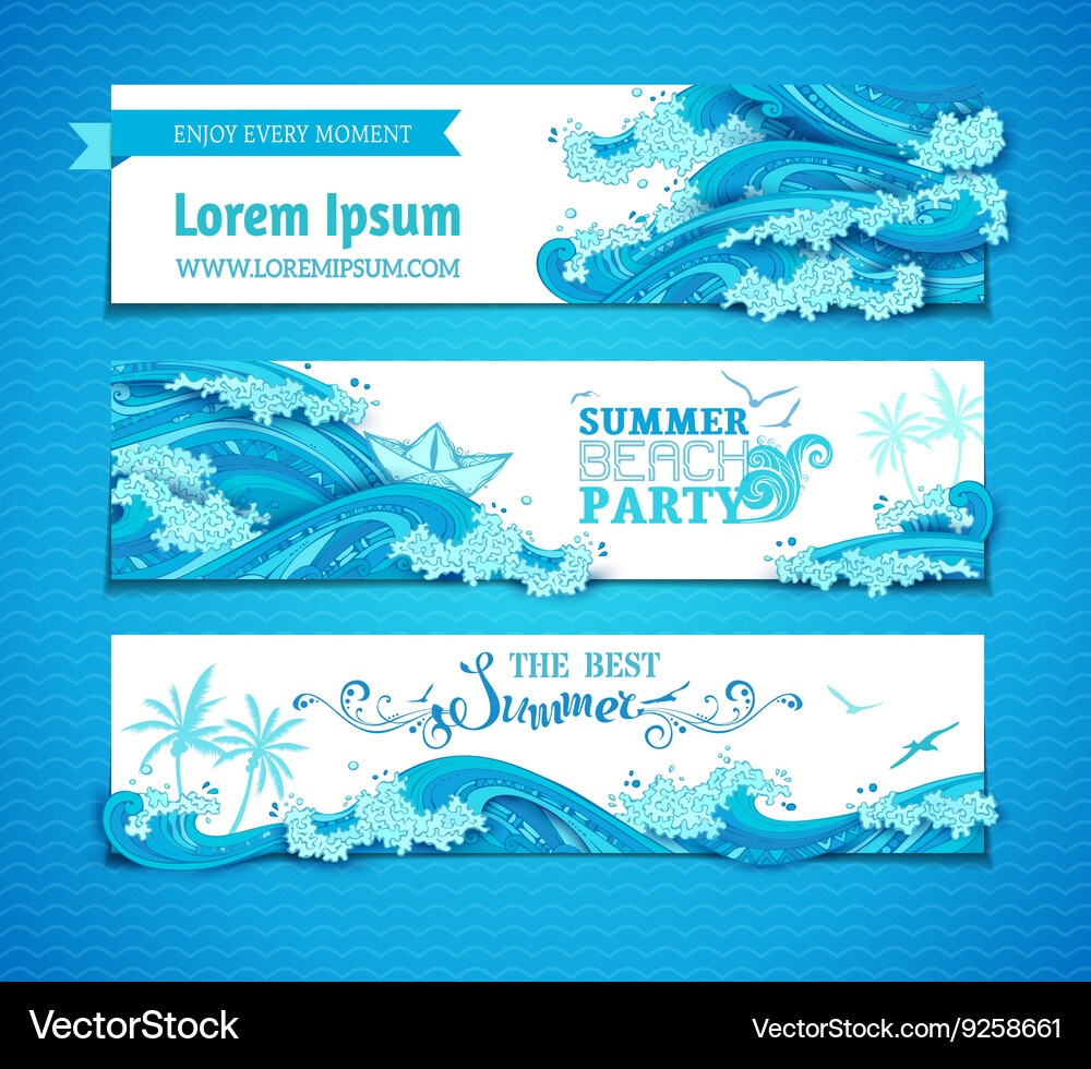 Set of seaocean horizontal banners Royalty Free Vector Image