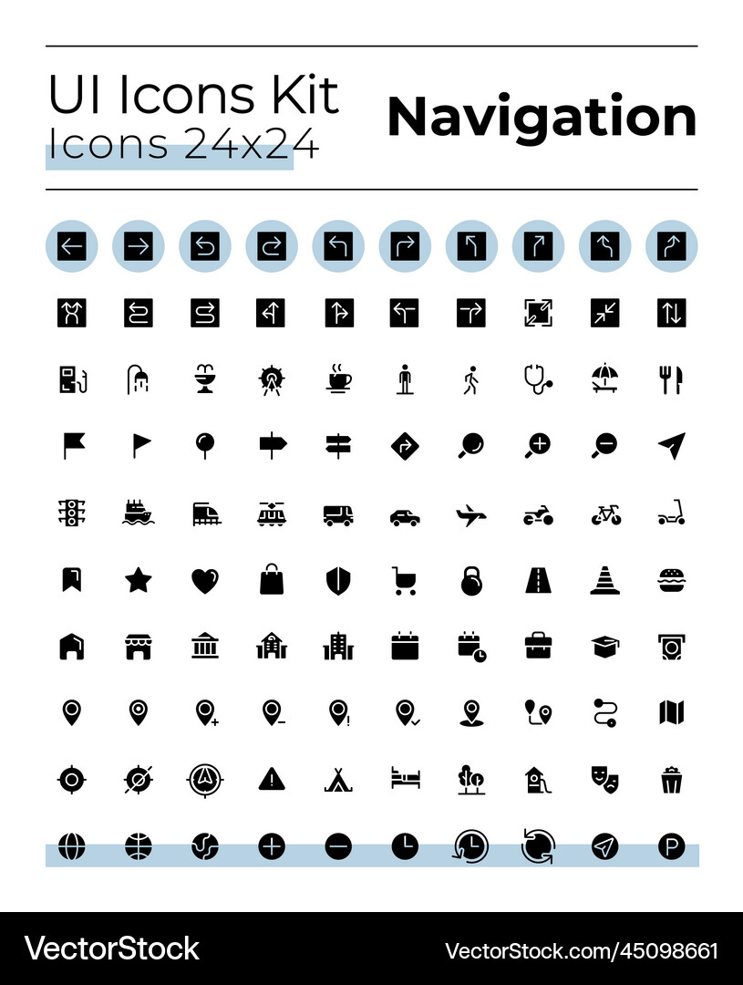 Tracking real time location black glyph ui icons Vector Image