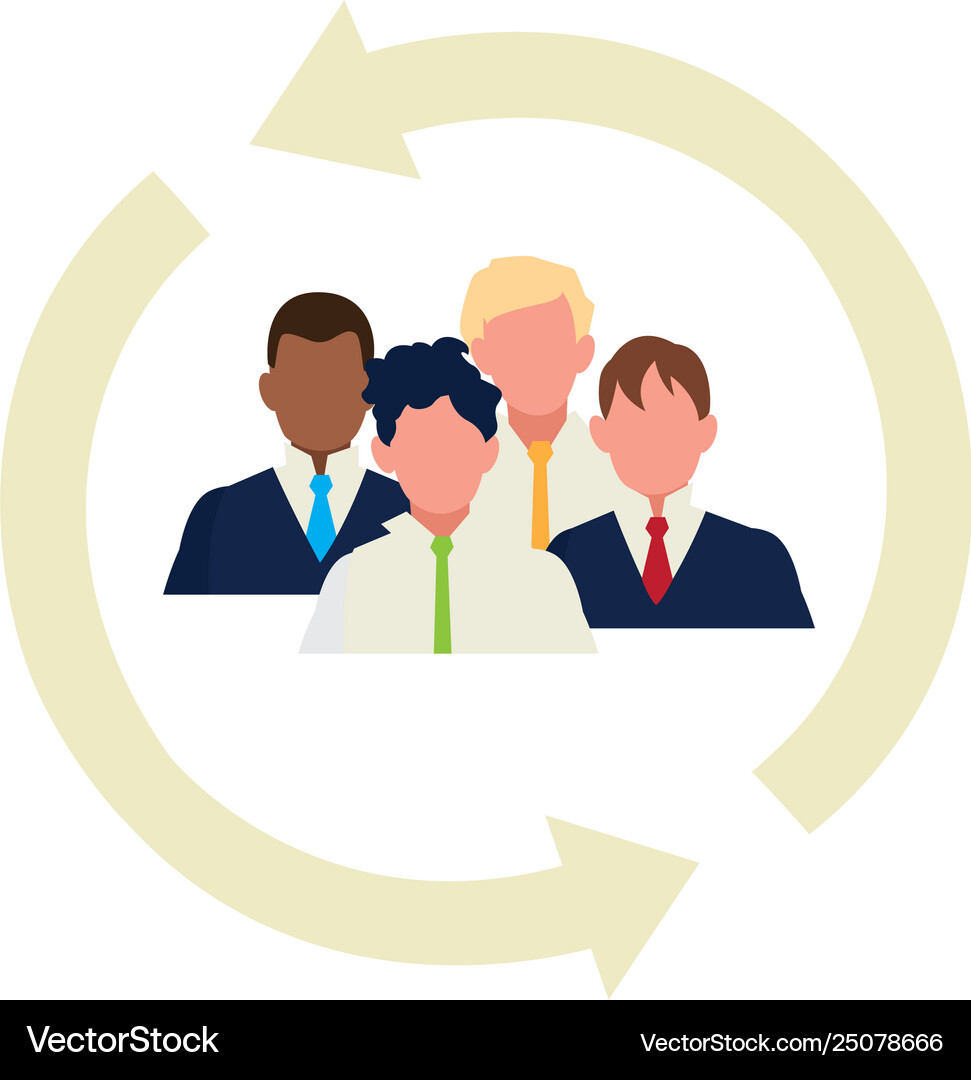 Businessmen group teamwork with arrows around Vector Image
