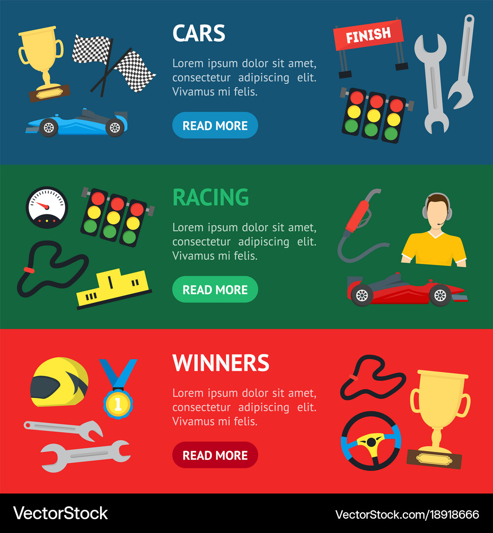 Cartoon car racing banner horizontal set Vector Image