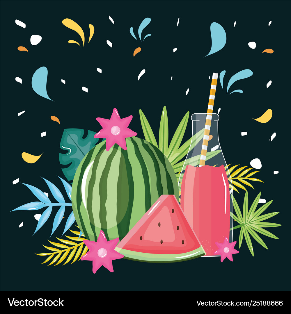 Fresh watermelon juice fruit in botttle with straw