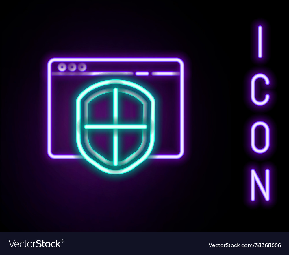 Glowing neon line browser with shield icon Vector Image