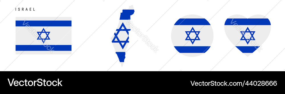 Israel flag in different shapes icon set flat Vector Image