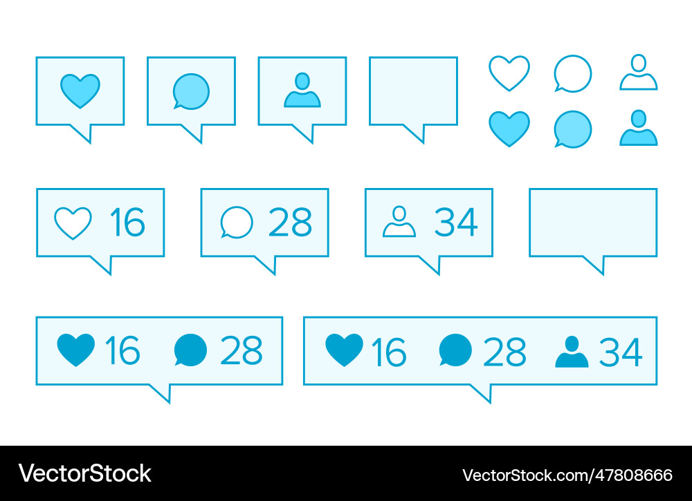 Like Follower Comment Icon Set Trendy Style Vector Image