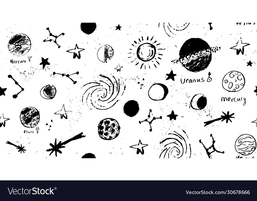 Outer space doodle pattern hand drawn Royalty Free Vector