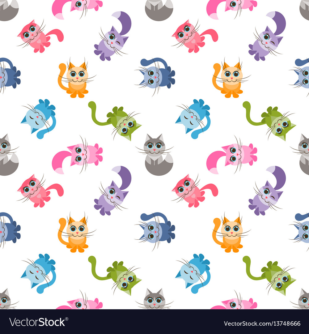Seamless pattern with cute colorful cartoon cats Vector Image