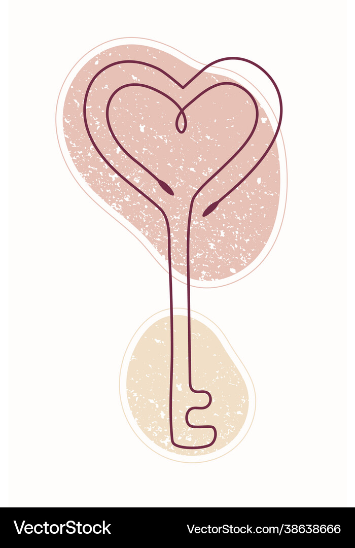 Single line drawing love key on textured spots Vector Image