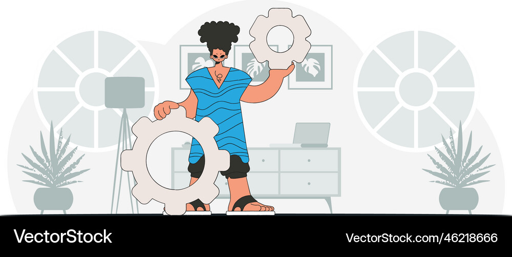 Stylish guy holding gears on the theme Royalty Free Vector