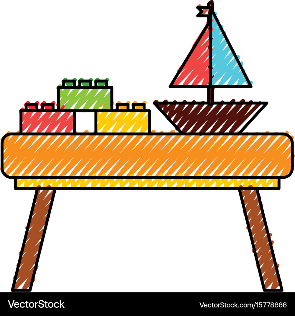 Table wooden with toys Royalty Free Vector Image