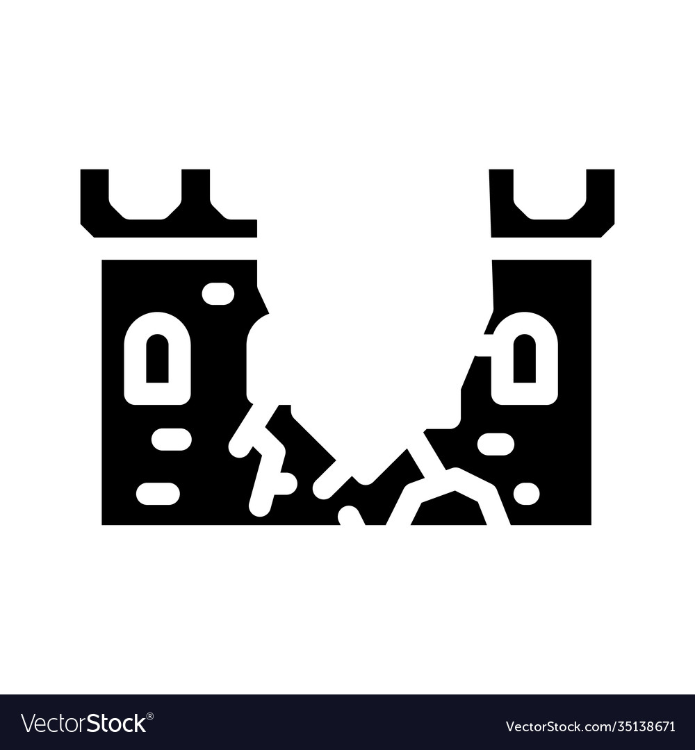 Destroyed wall castle glyph icon Royalty Free Vector Image