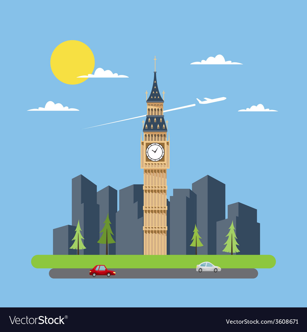 Flat design big ben Royalty Free Vector Image - VectorStock