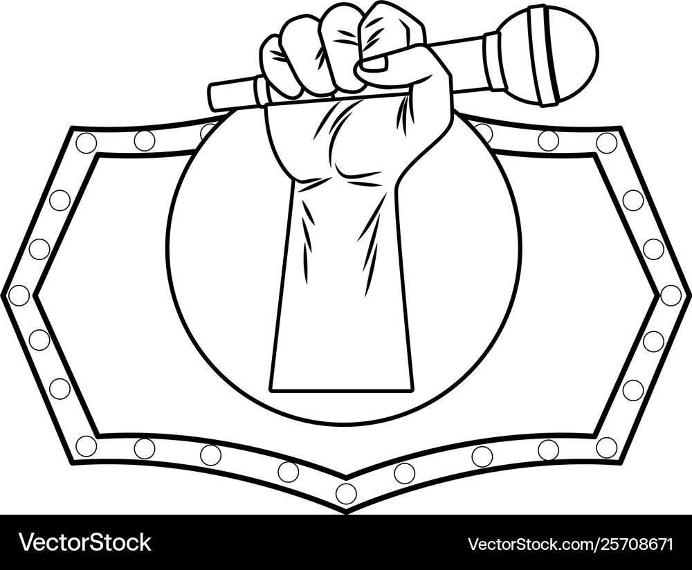Hand with microphone round icon black and white Vector Image