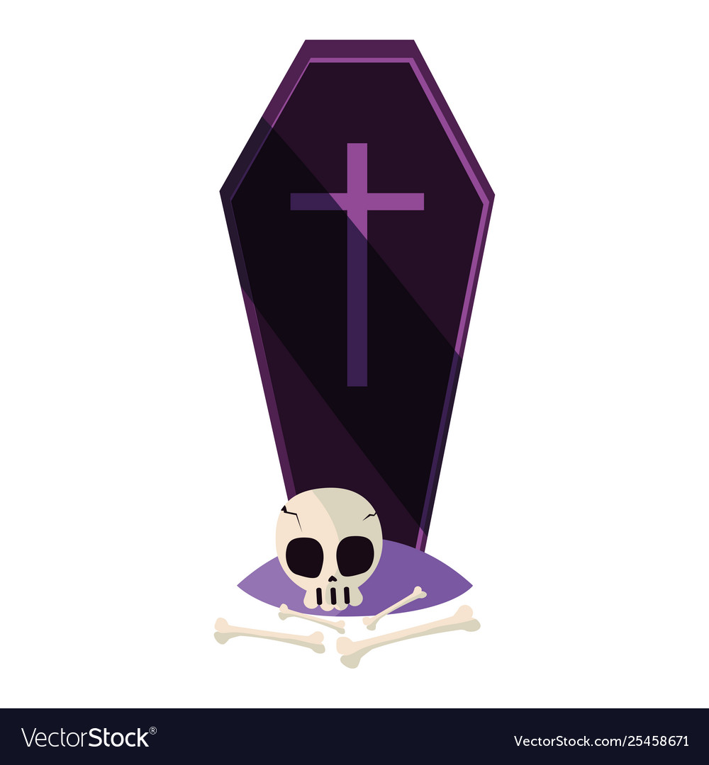 Happy halloween coffin with skull Royalty Free Vector Image