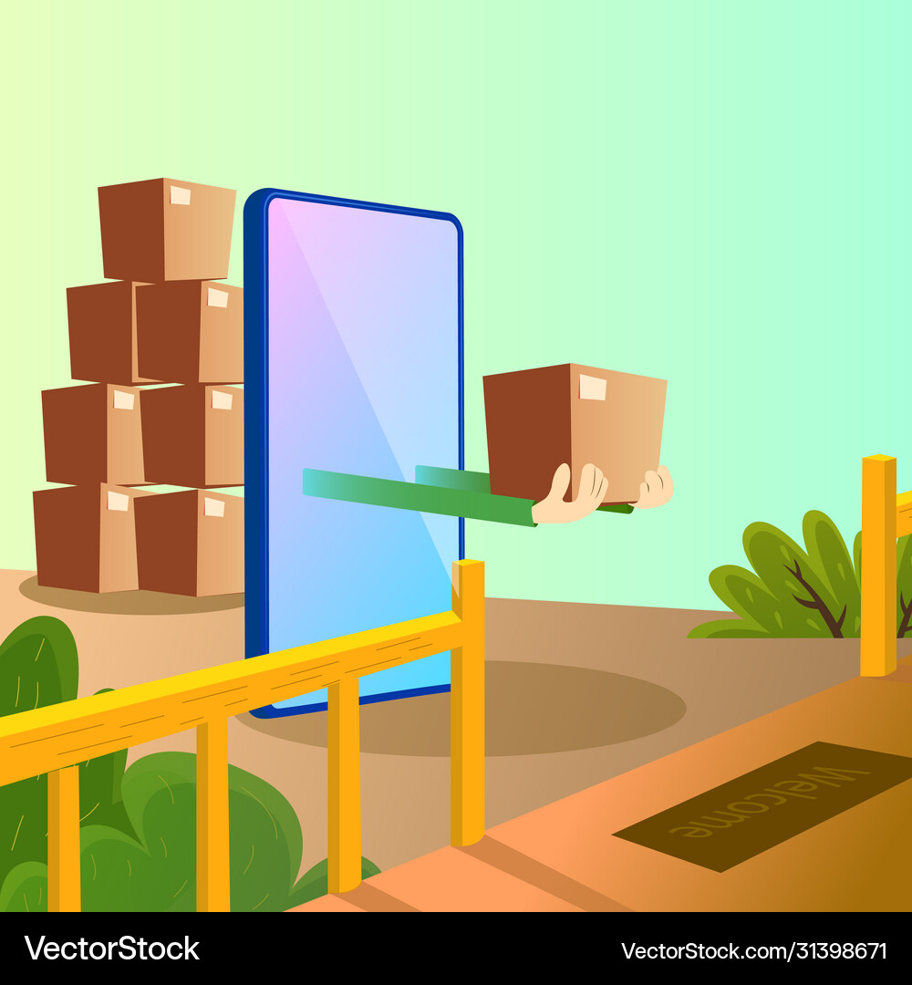 Home delivery from phone flat cartoon Royalty Free Vector