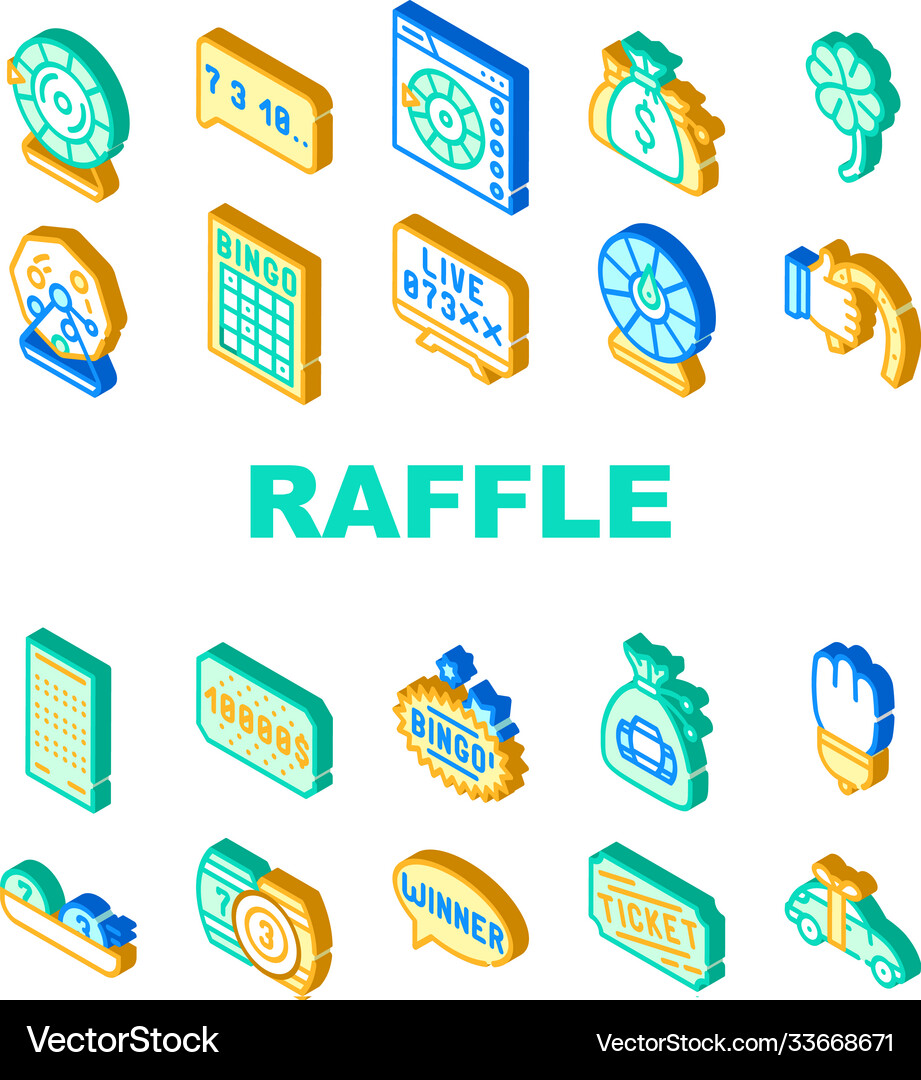 Raffle lottery game collection icons set Vector Image