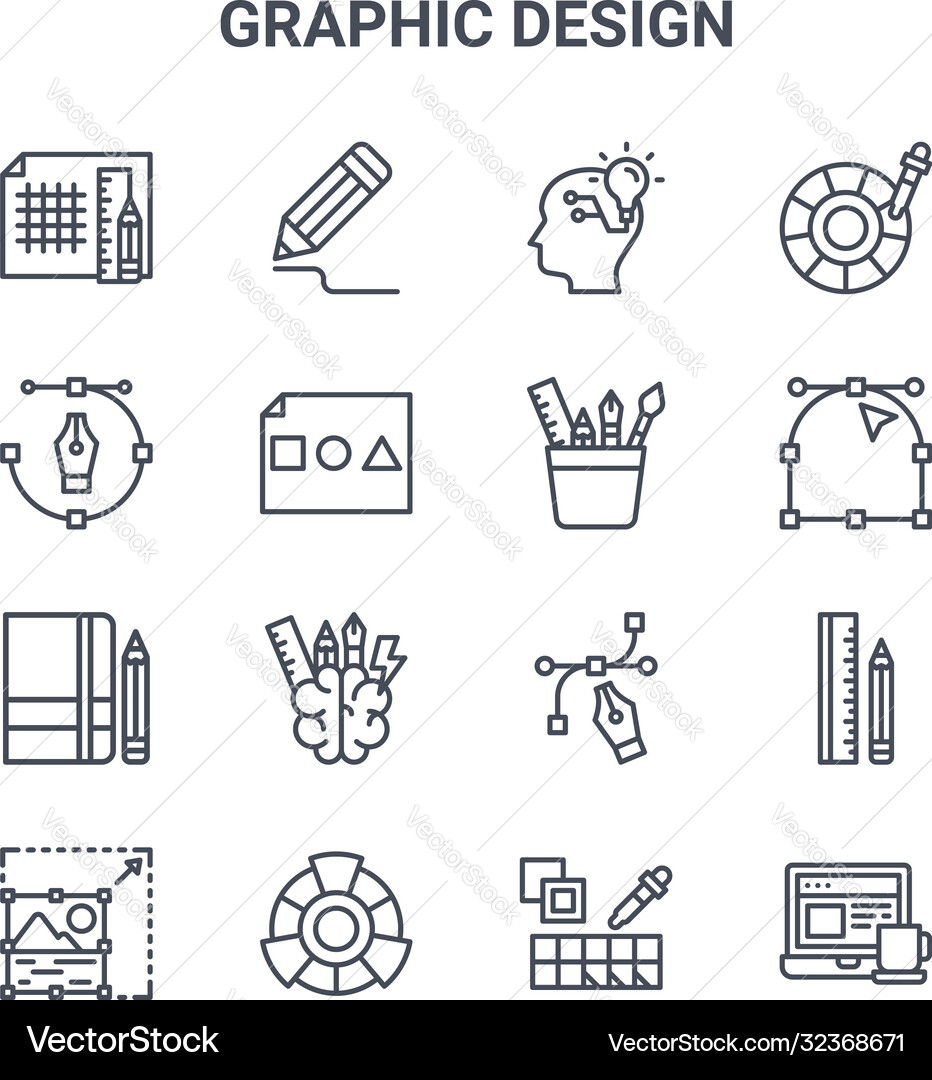 Set 16 graphic design concept line icons 64x64 Vector Image