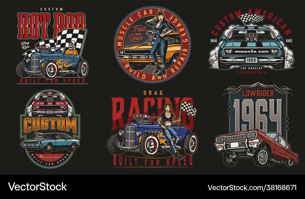 Vintage custom cars labels Royalty Free Vector Image