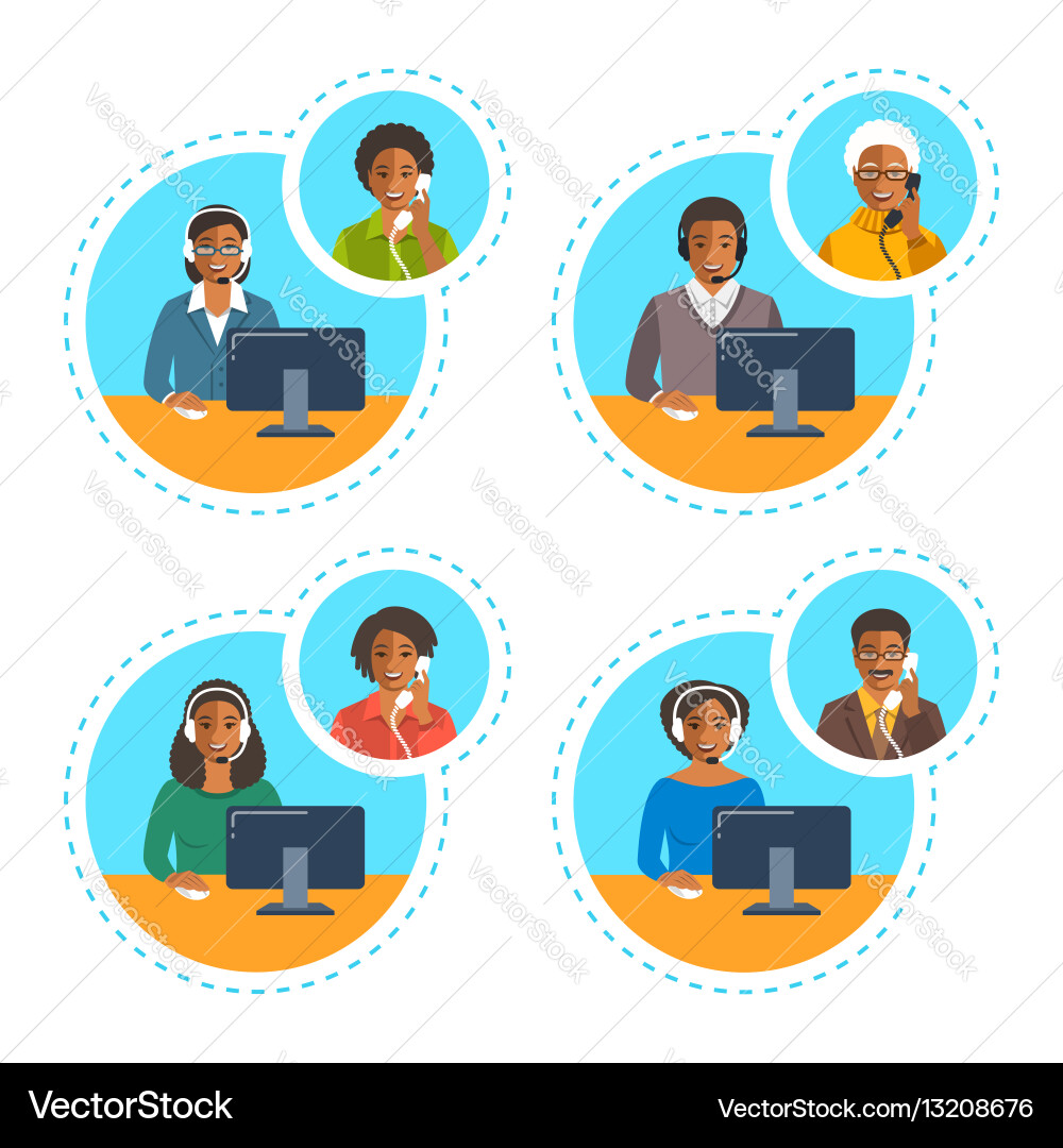 Call center agent talk on the phone with customer Vector Image